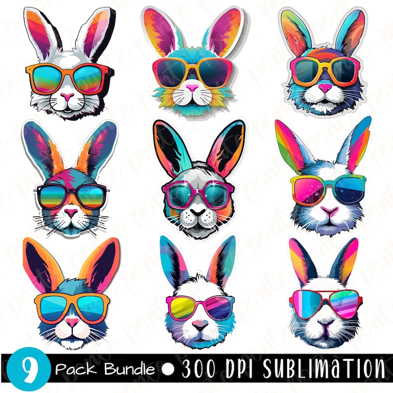 Cool Bunny With Sunglasses PNG Bundle | Cool Bunny PNG Digital Download ...