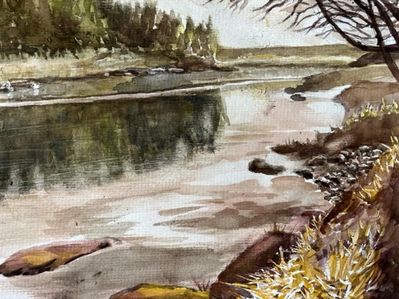 Original Watercolor Painting River Landscape Handmade - Etsy