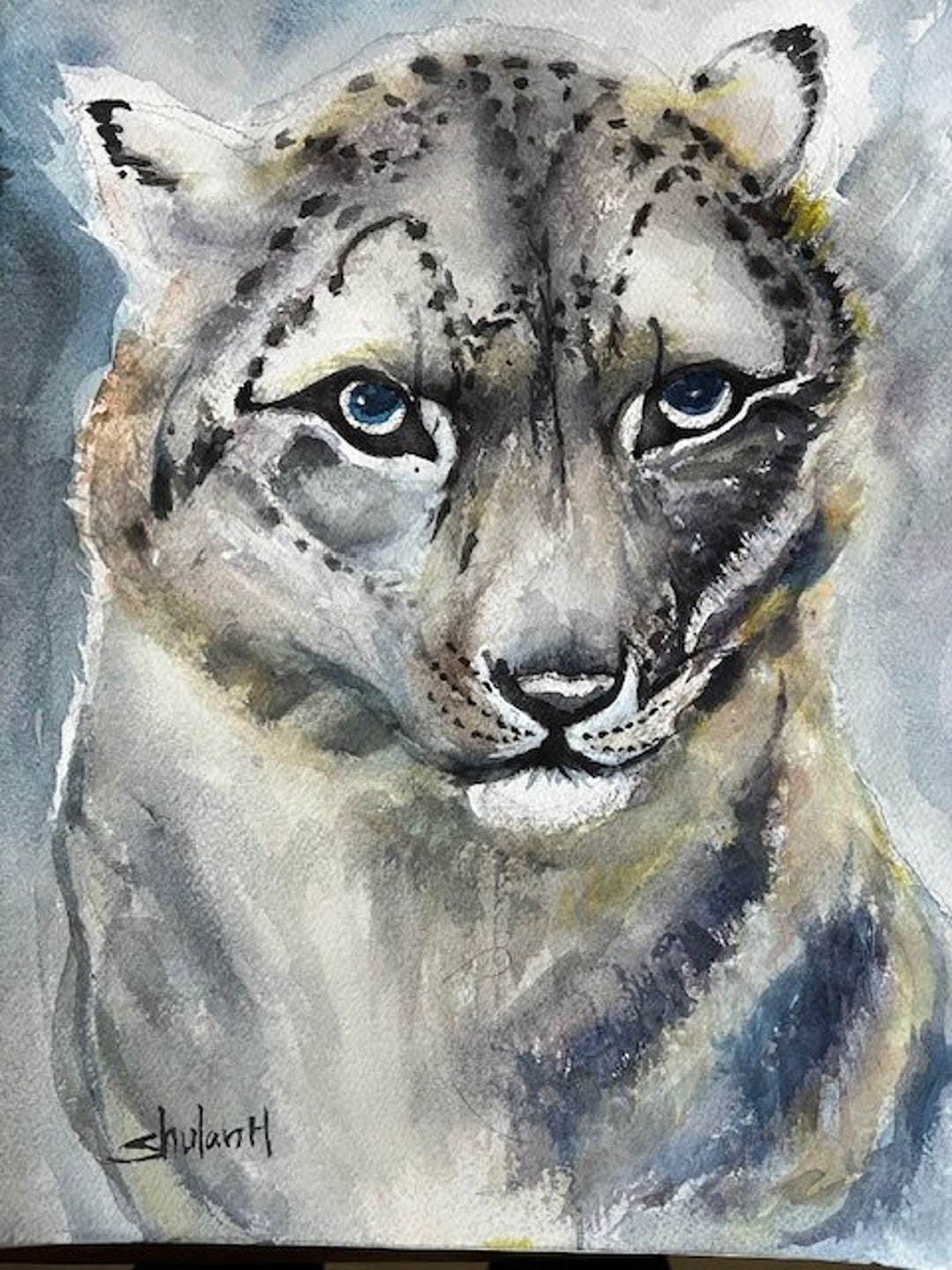 Original Watercolor Painting, Snow Leopard Watercolor, Handmade, Hand ...