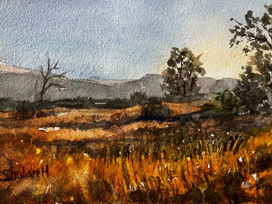 Original Watercolor Painting, Prairie Landscape, Handmade, Hand-painted ...