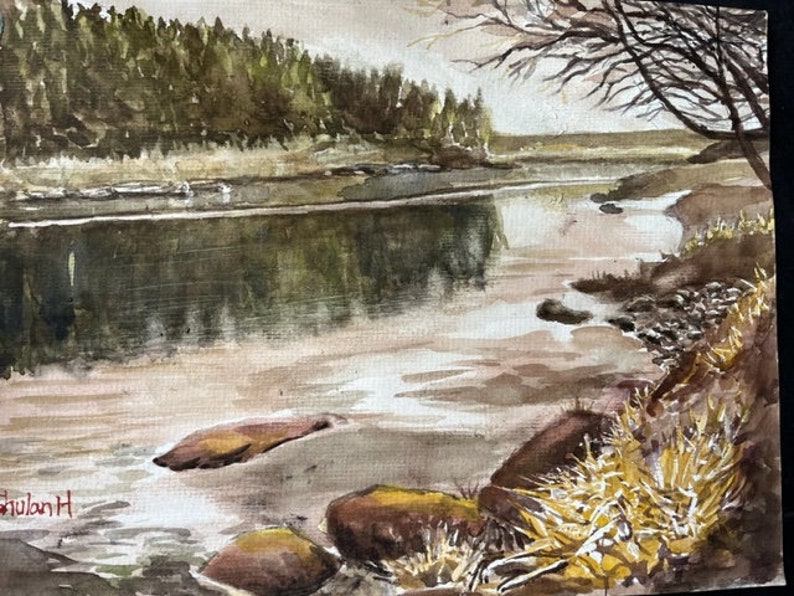 Original Watercolor Painting, River Landscape, Handmade, Hand-painted ...