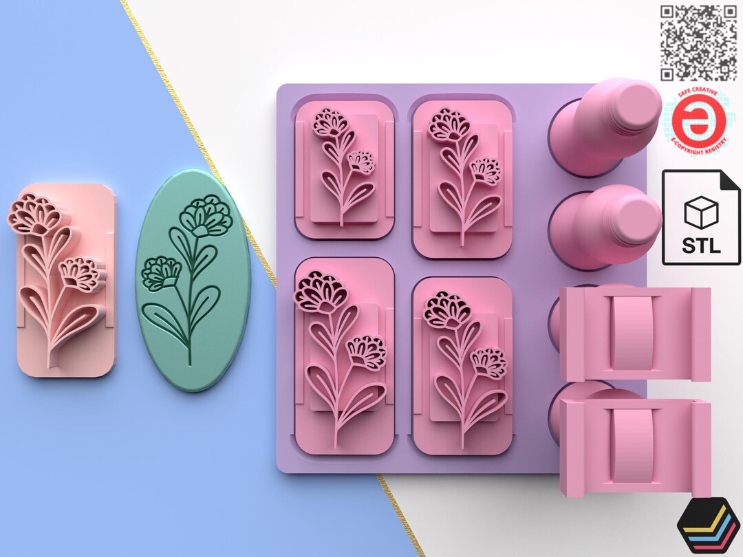 Interchangeable Stamp System for Polymer Clay | FM2501 Floral Stamp Set ...