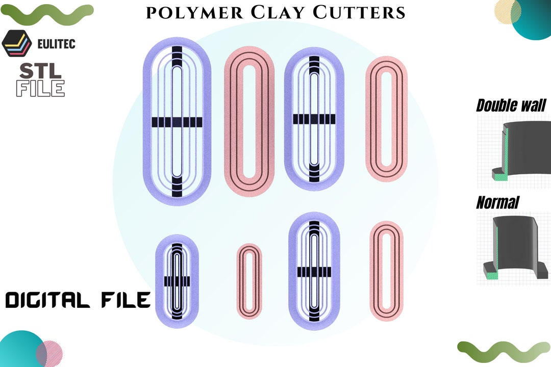 Polymer Clay Cutter *4 Sizes 2 Cut Versions/elongated OVAL Lines ...
