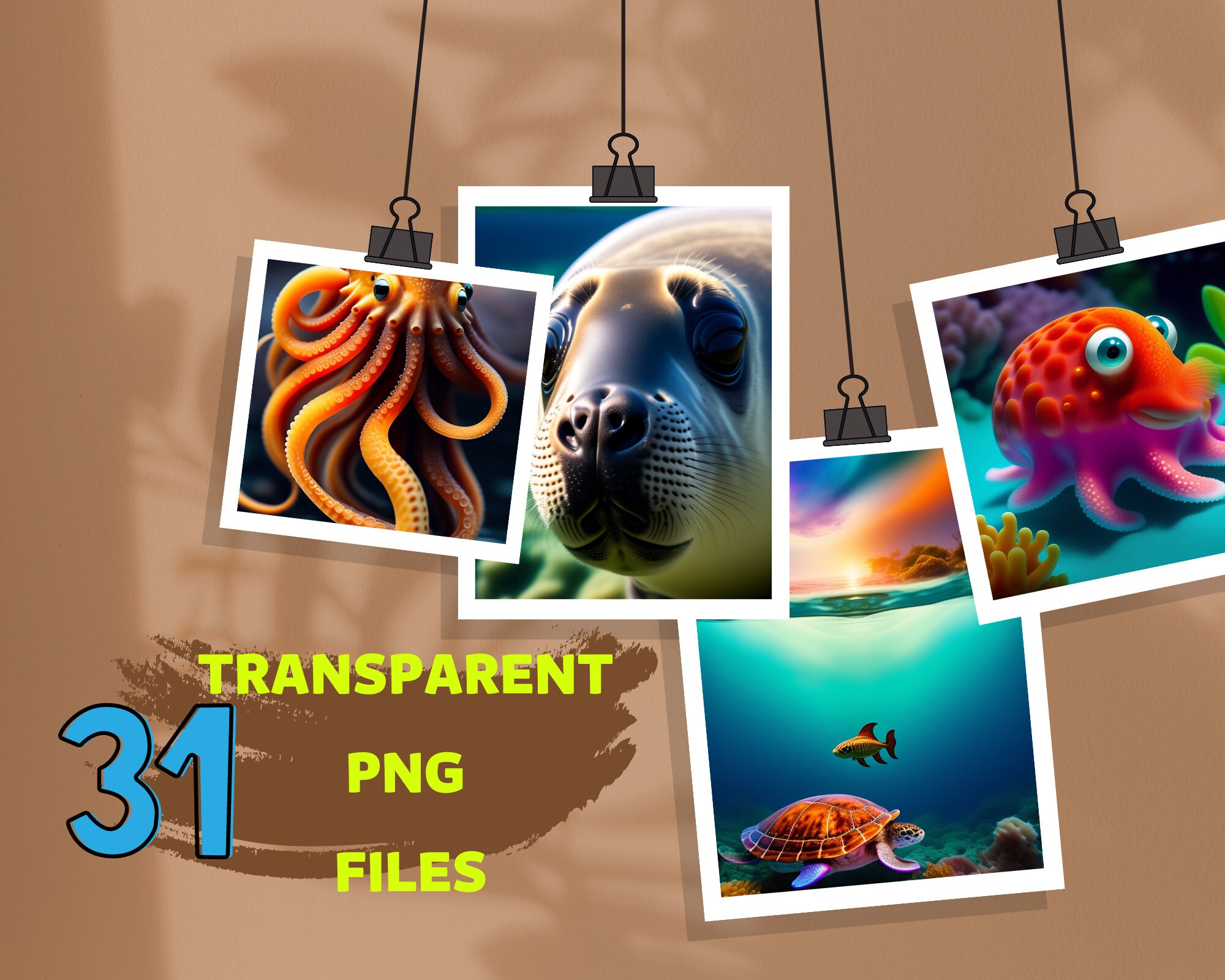 Sea Animals Clipart.cute Water Animals PNG. Aquatic Nursery Wall Art ...
