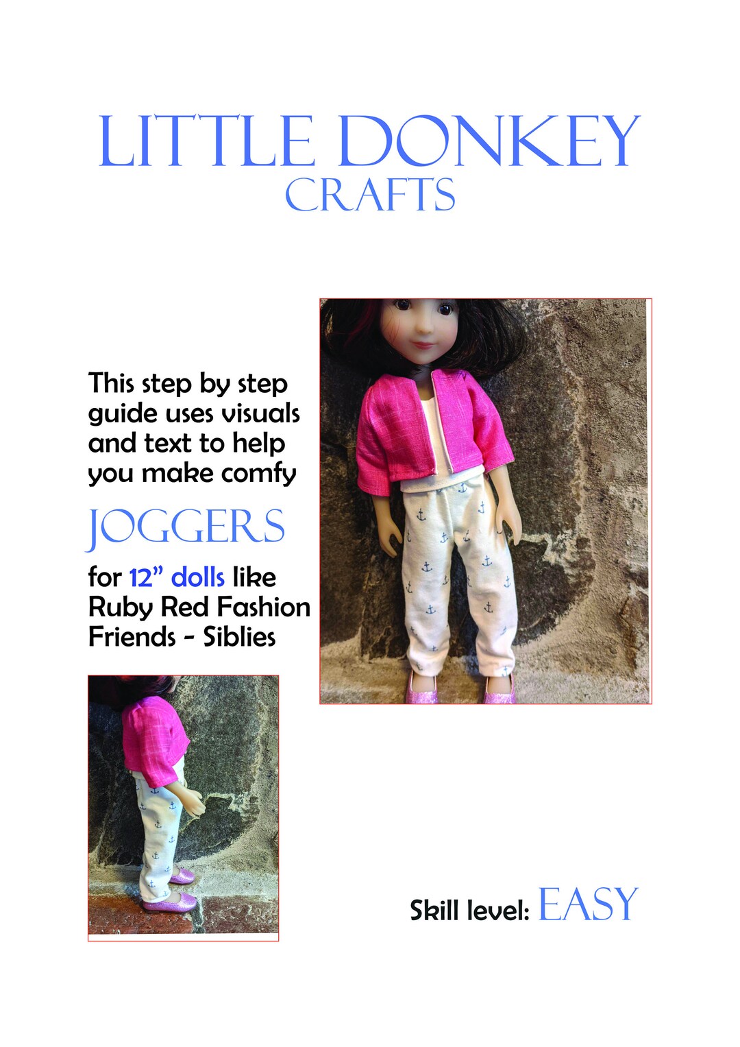 Easy Pdf Sewing Pattern for Comfy Pants or Joggers for 12" Doll Like ...