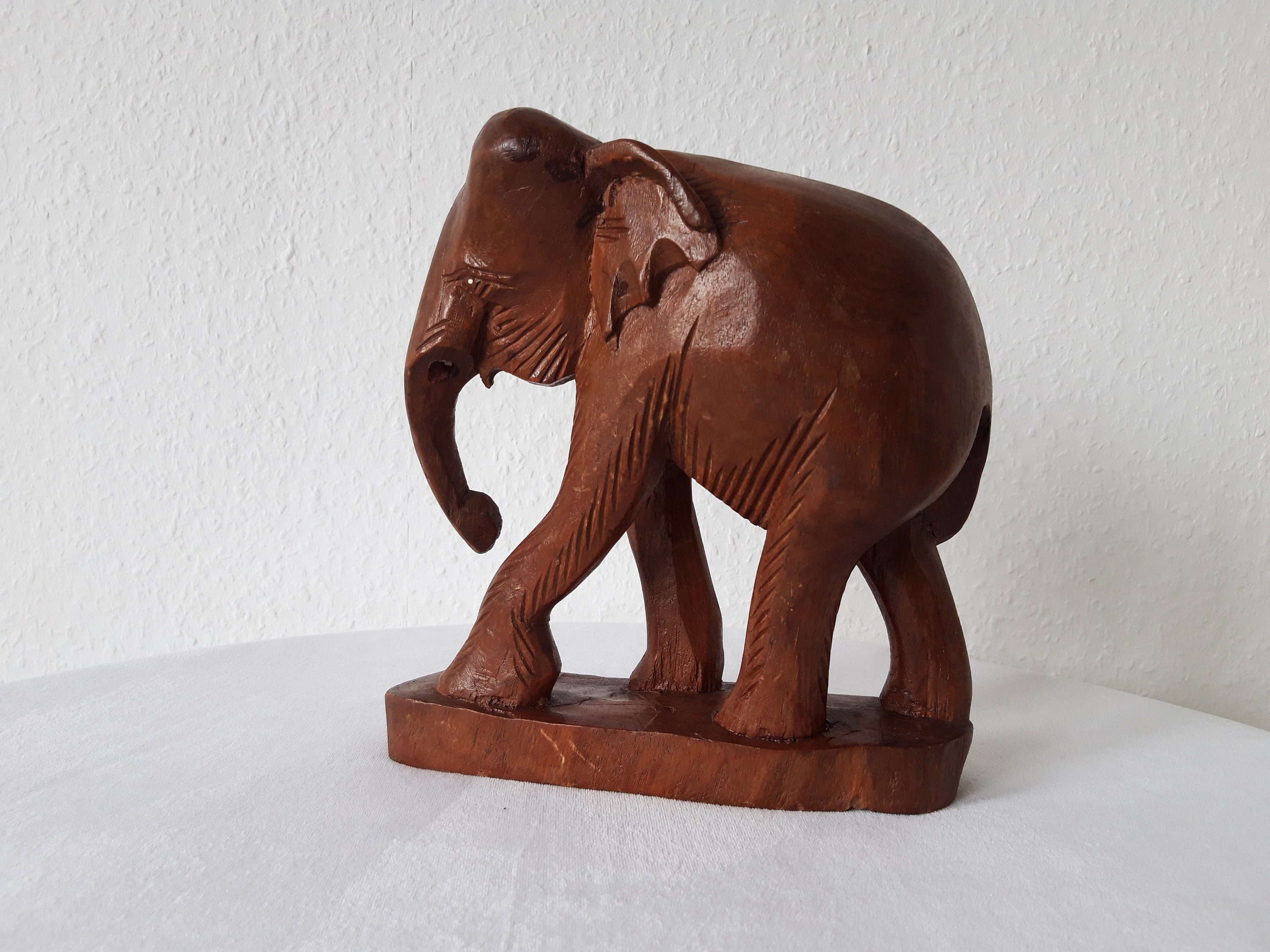 Vintage Large Wooden Elephant Statue, Hand Carved Wooden Elephant ...