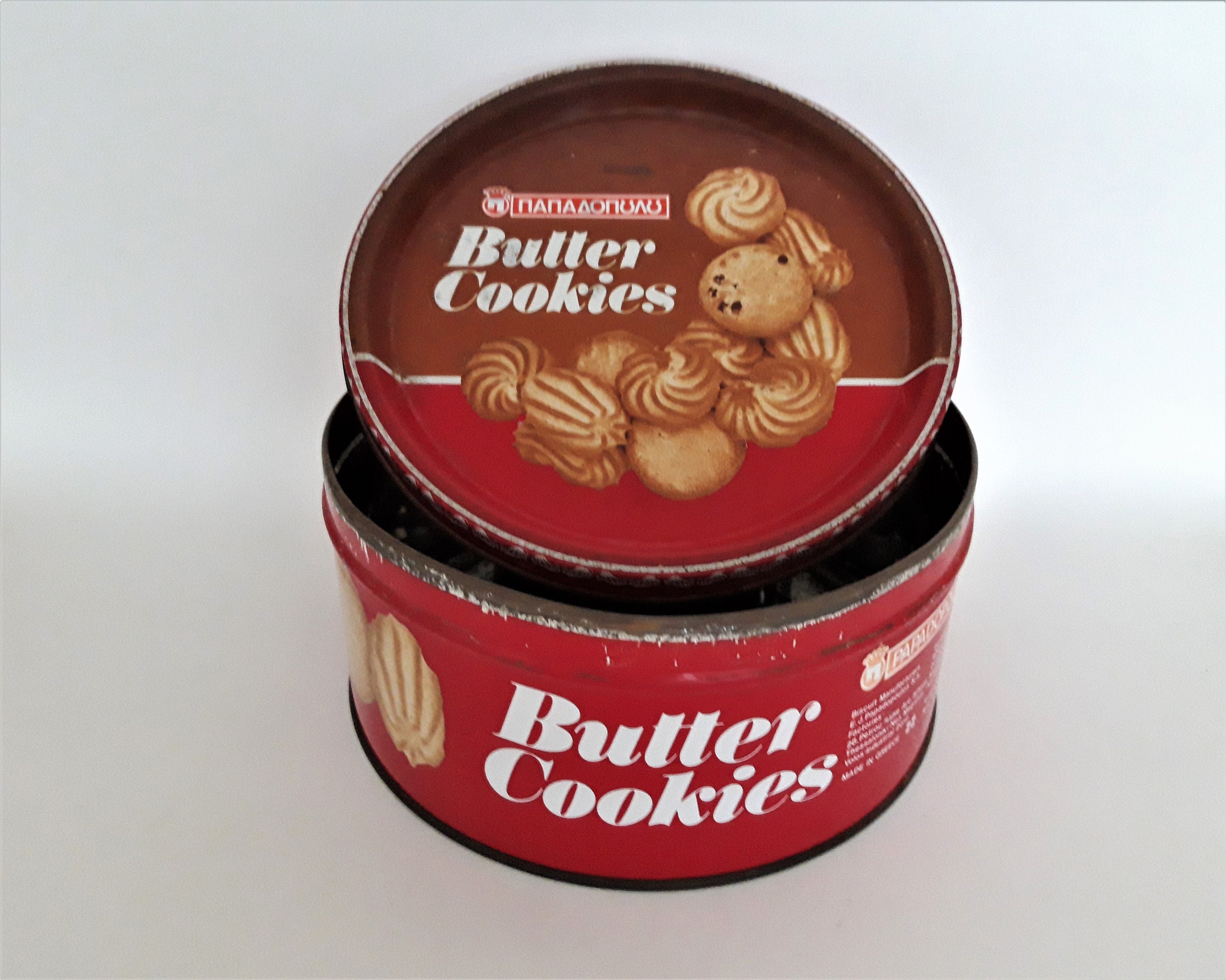 Vintage Box BUTTER COOKIES Metal Round Box, Tin Oval Box, Biscuit Shape ...