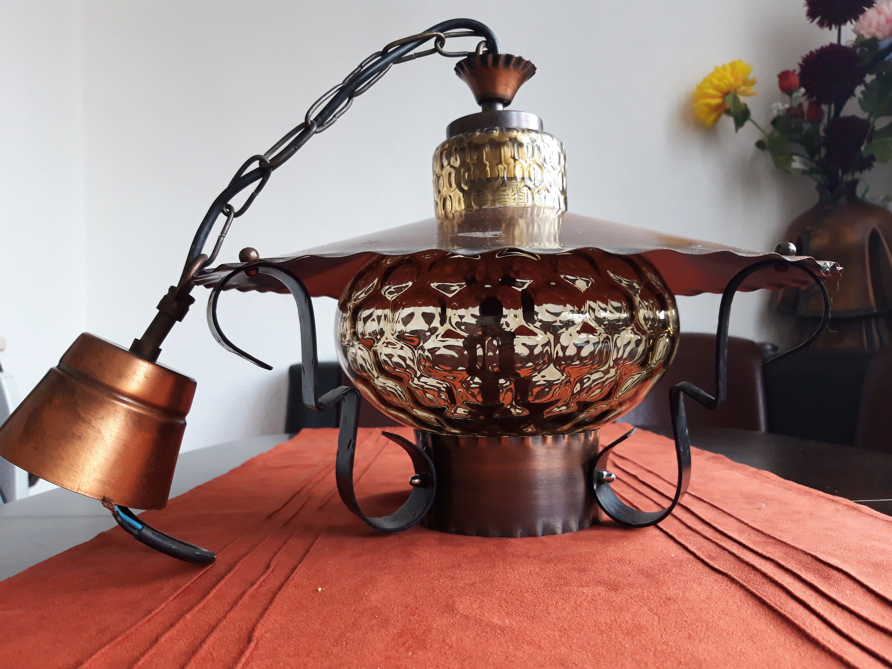 Vintage Copper Handmade Forged Chandelier,german Hanging Ceiling Lamp ...