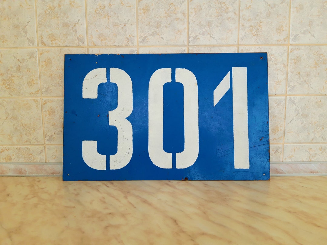 Vintage Sign 301, Door Number 301, Blue and White Metal Plate, Street ...