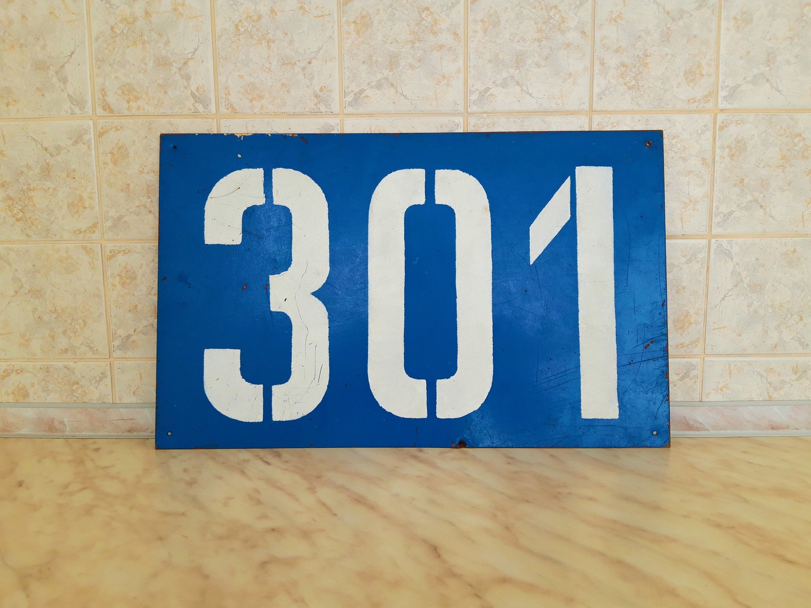 Vintage Sign 301, Door Number 301, Blue and White Metal Plate, Street ...