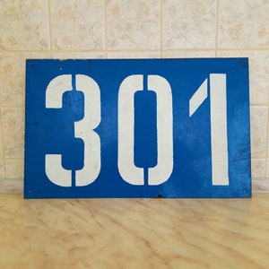 Vintage Sign 301, Door Number 301, Blue and White Metal Plate, Street ...