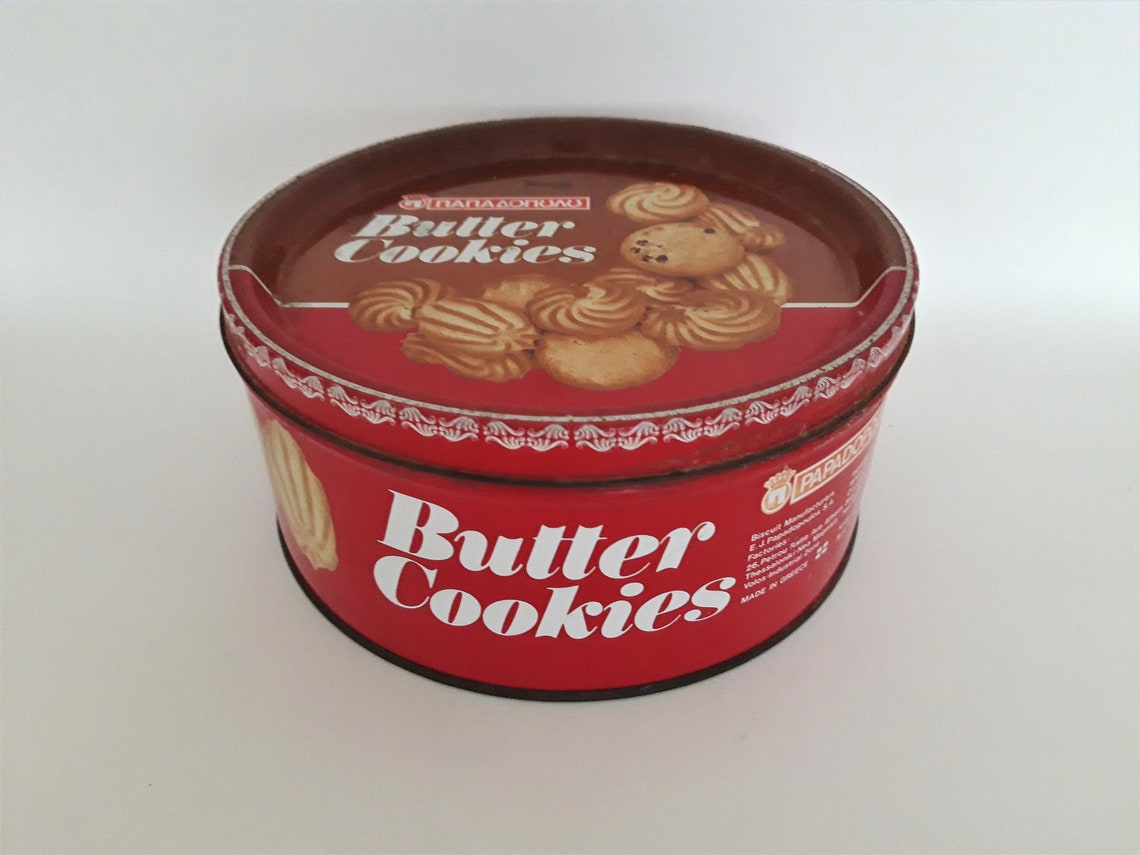 Vintage Box BUTTER COOKIES Metal Round Box, Tin Oval Box, Biscuit Shape ...
