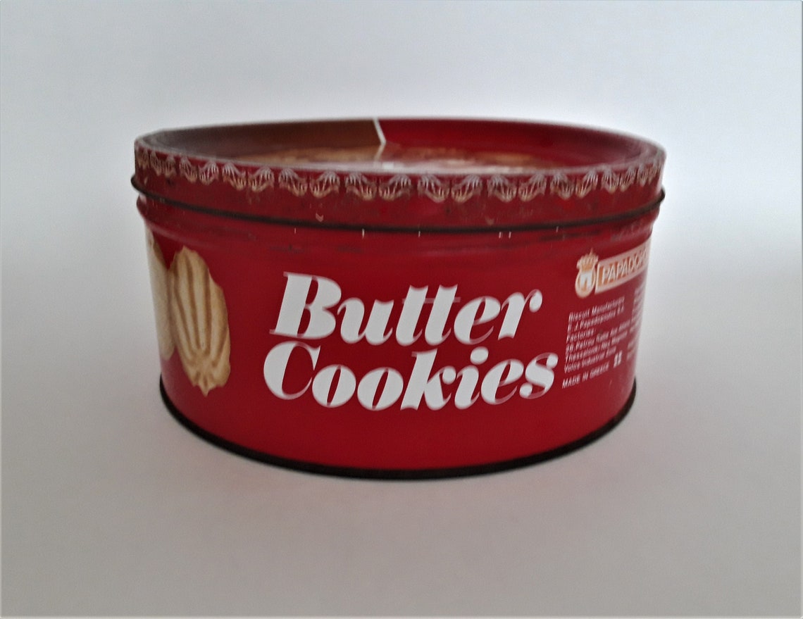 Vintage Box BUTTER COOKIES Metal Round Box, Tin Oval Box, Biscuit Shape ...