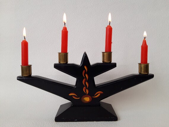 Vintage Wooden Candle Holder 4 Candle Candle Holder Retro - Etsy