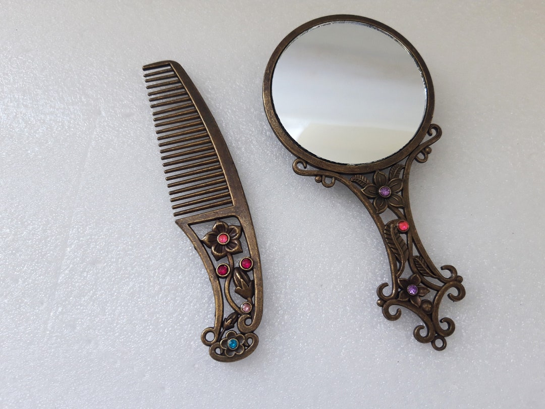 Vintage Authentic Mirror and Comb Set With Stones,decorated Mirror and ...