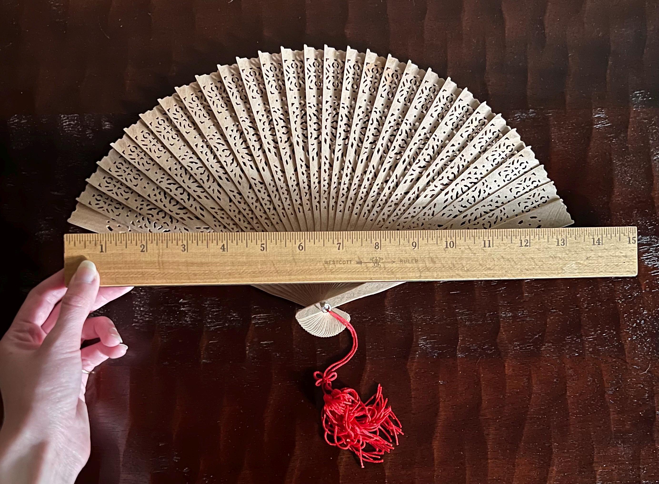 Vintage Wooden Hand Fan, Folding Fan With Woodcut Design - Etsy