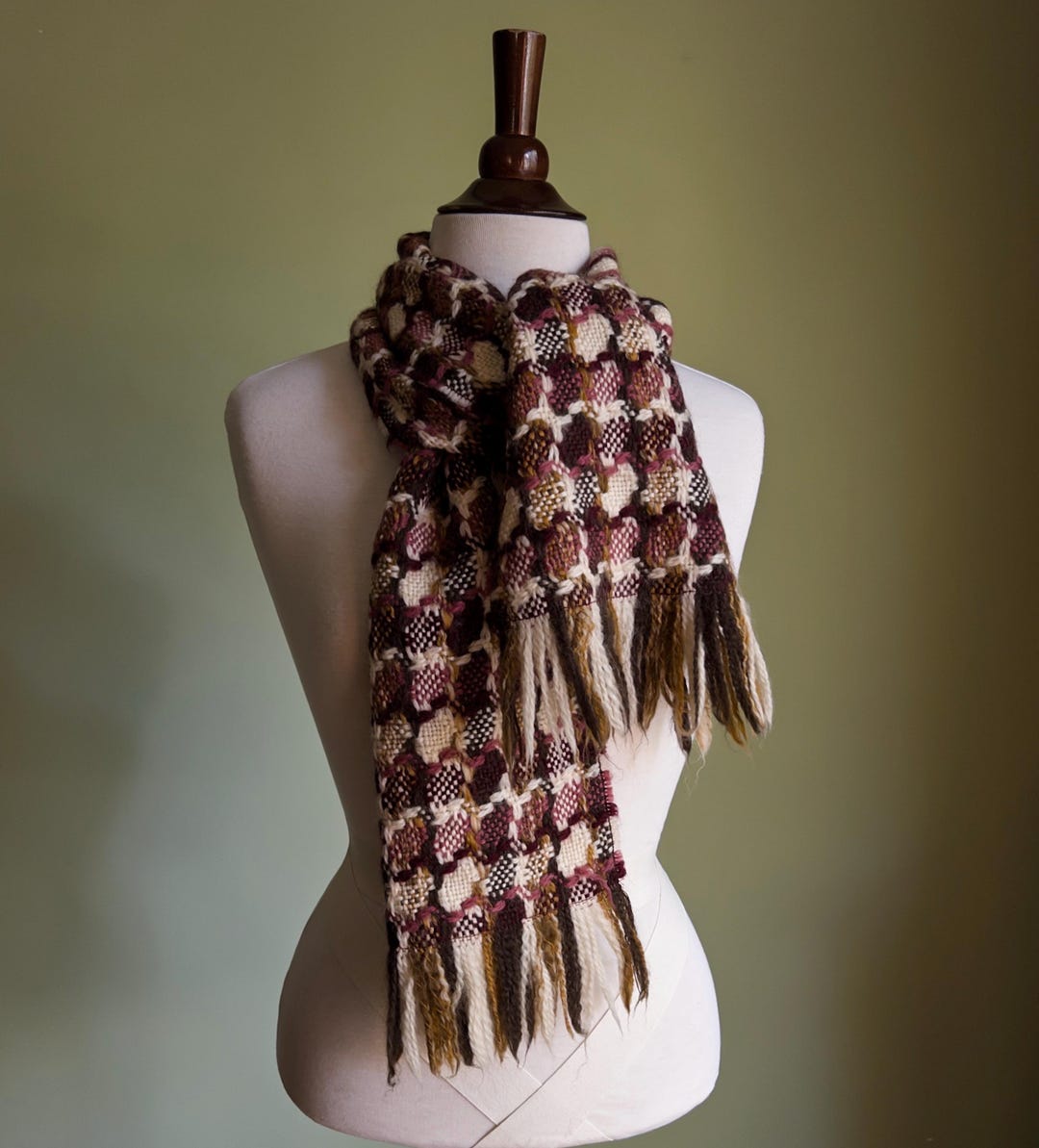 Vintage Houndstooth Scarf, Cottagecore Autumnal Colors, Warm Winter ...