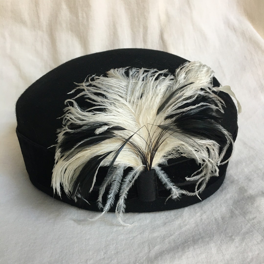 Ostrich Feather Hat, Felted Wool Pillbox - Etsy