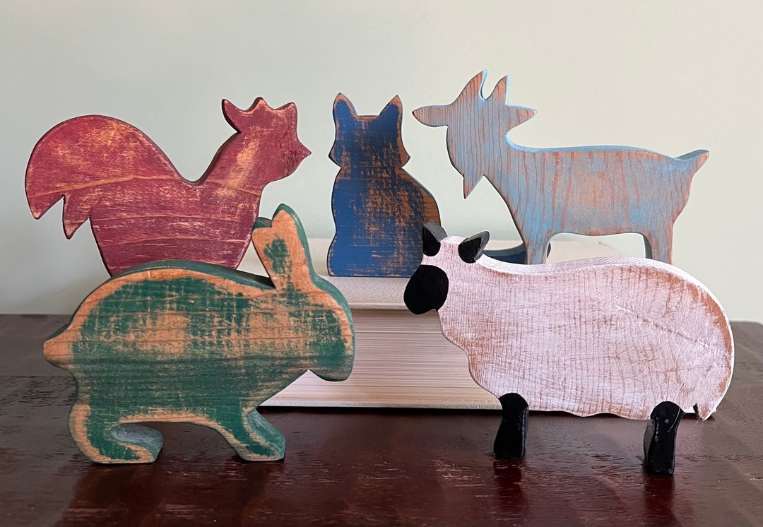 Wooden Farm Animals, Rustic Animal Blocks, Handmade, Painted - Etsy