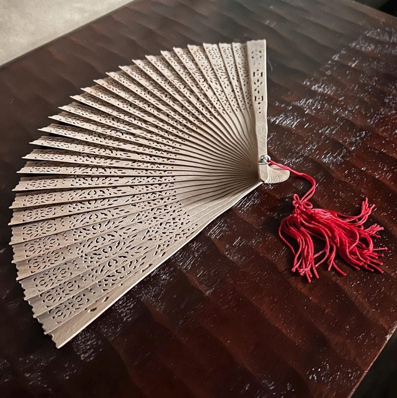 Vintage Wooden Hand Fan, Folding Fan With Woodcut Design - Etsy