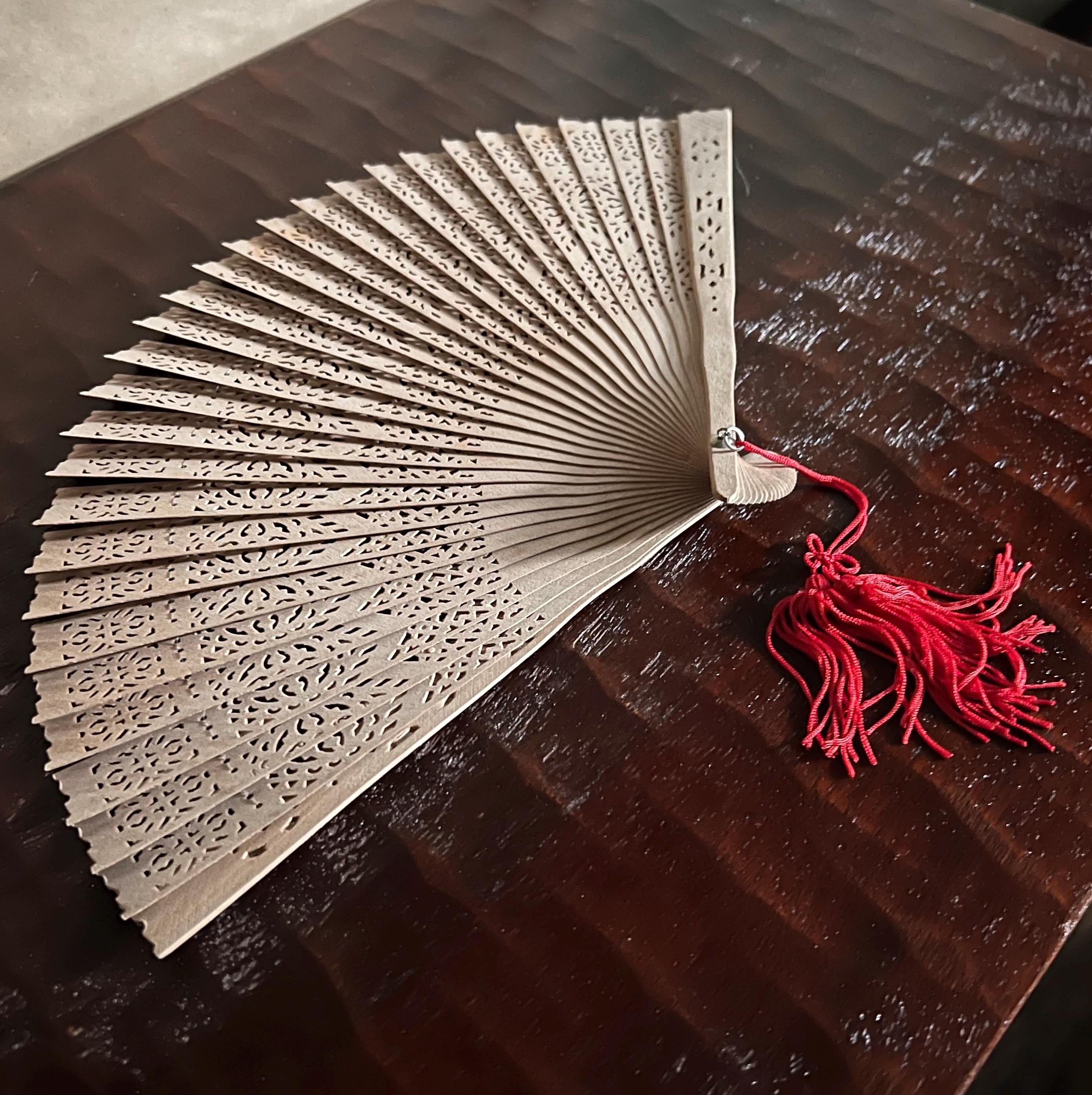 Vintage Wooden Hand Fan, Folding Fan With Woodcut Design - Etsy