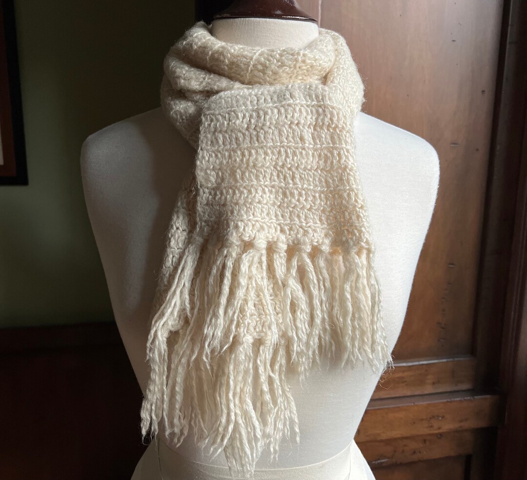 Hand Knit Cream Scarf, Classic Rustic Winter Scarf - Etsy