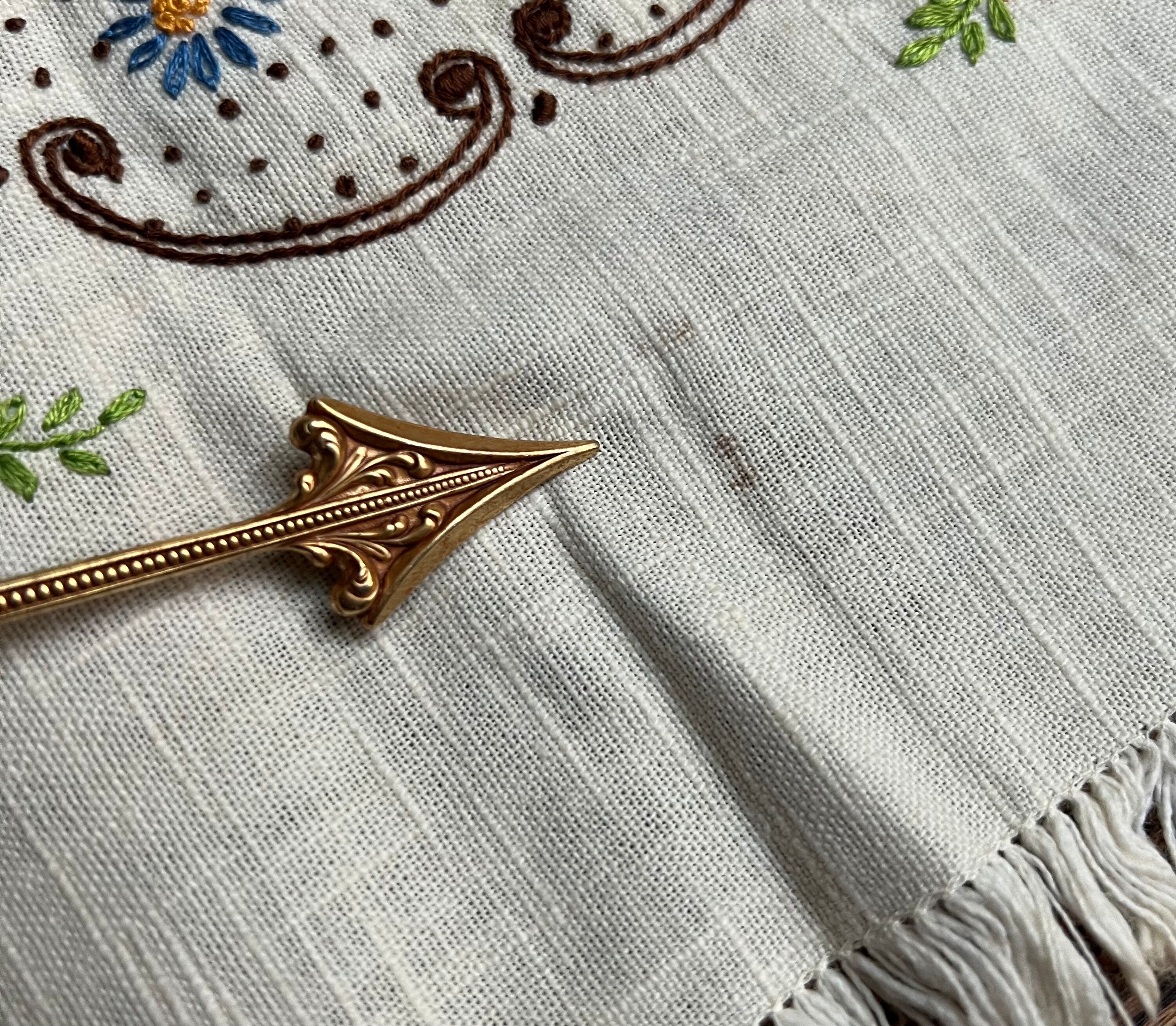 Embroidered Floral Table Linen, Antique Handmade Rustic Folk Tablecloth ...