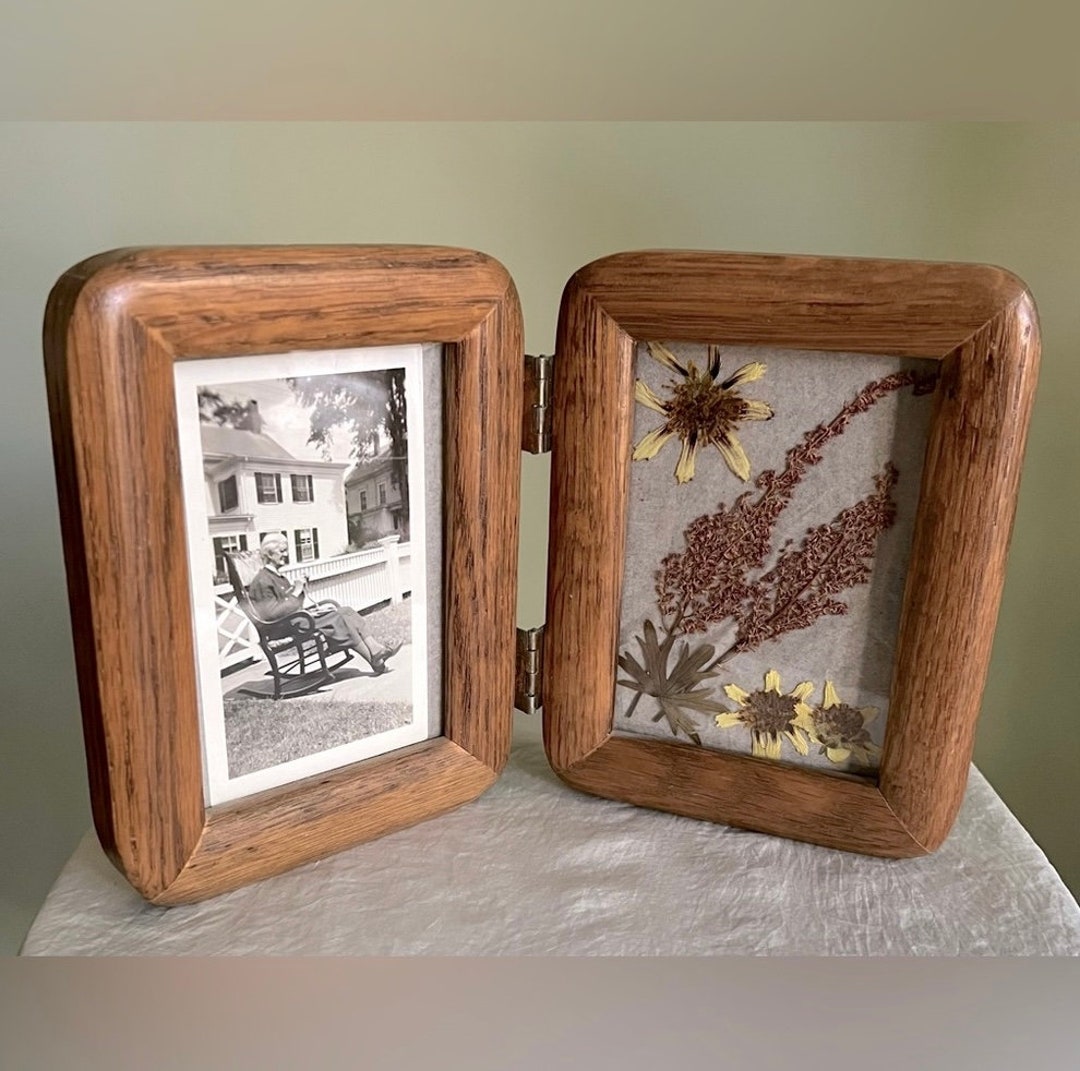 Double Wooden Frame, Handmade Picture Frame, Pressed Flowers, Black and ...