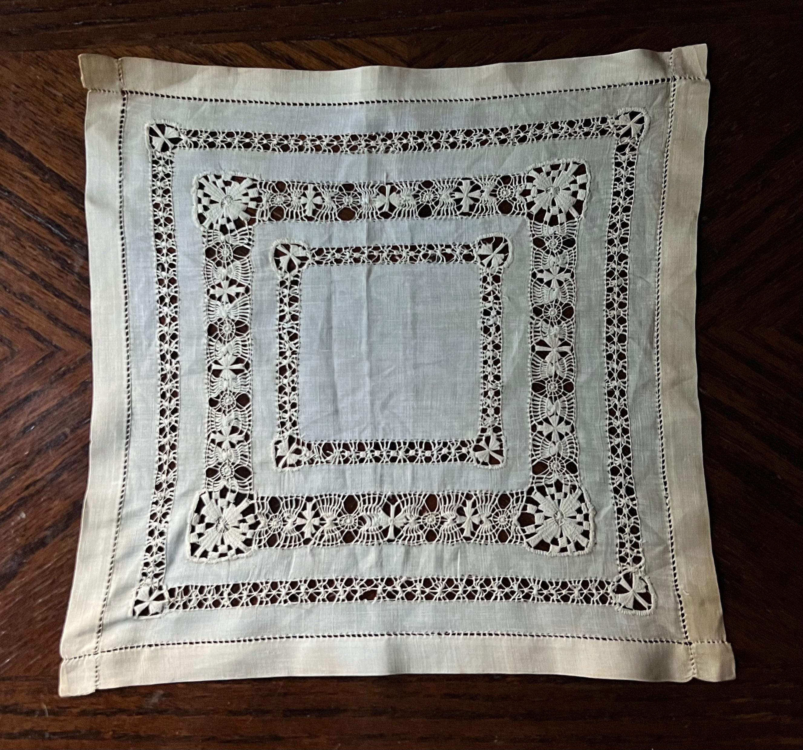 Antique Drawn Thread Linen, Hand Embroidered Handkerchief With Drawn ...
