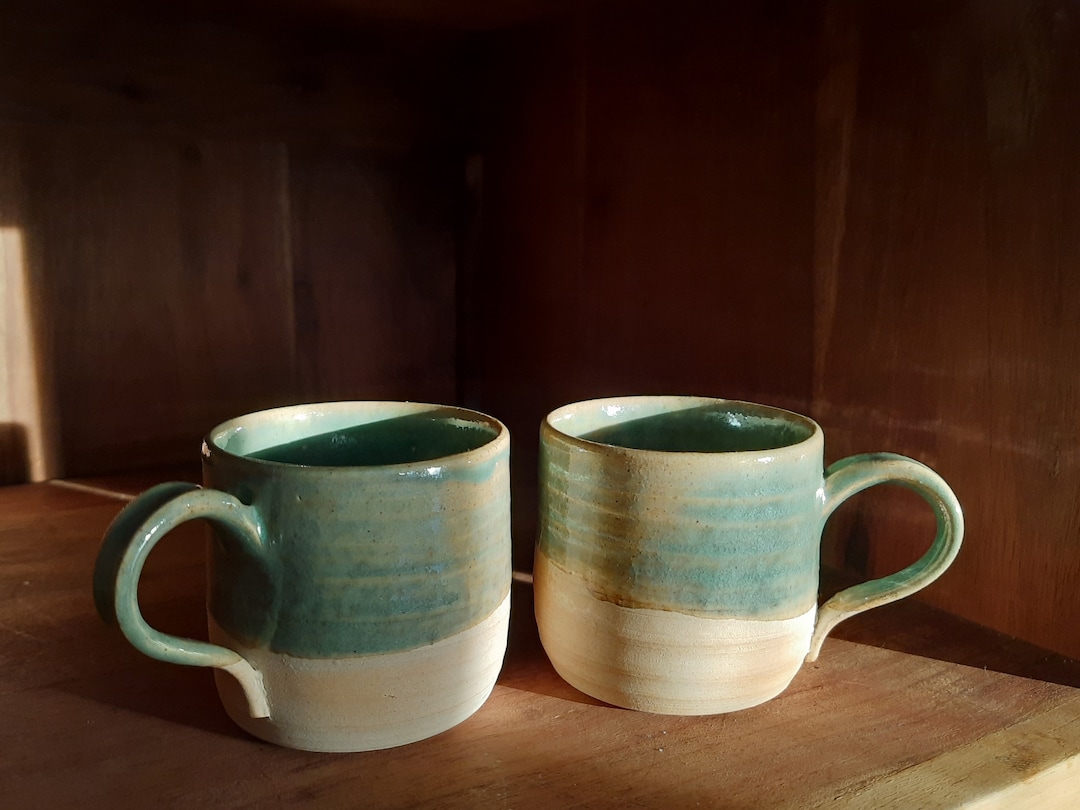Handmade Tea Cup, Coffee Cup With Handle, Leaf Green Glazed Cup ...