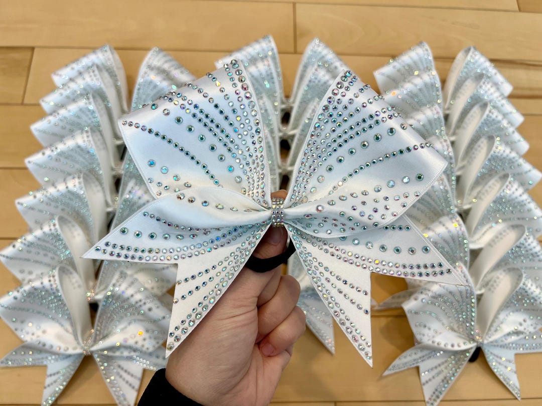 Satin/glitter and Crystal AB Silver Rhinestone Sparkle Iridescent Cheer ...