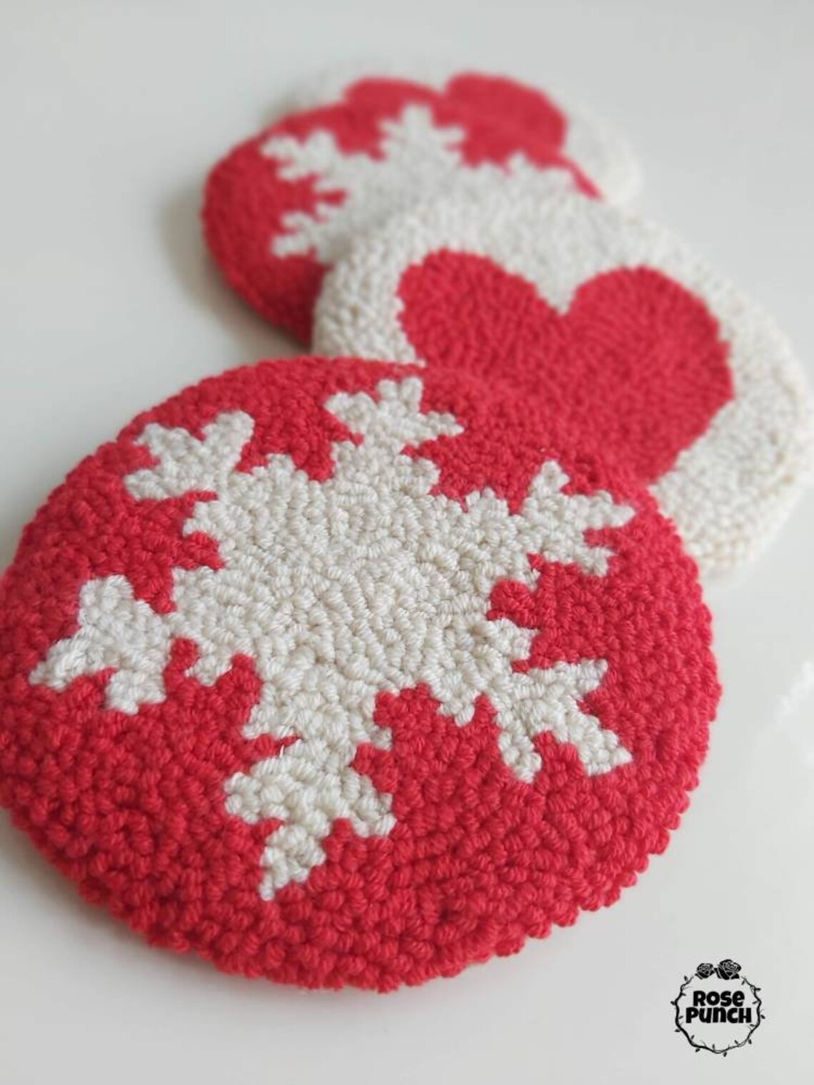 Punch Needle Coaster, Hand Tufted Mug Rug, Drink Coasters,valentines ...