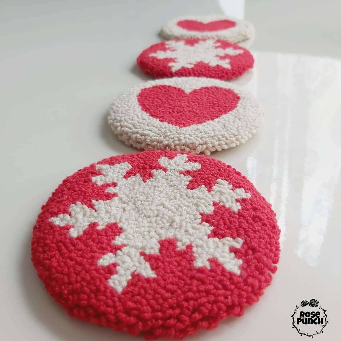 Punch Needle Coaster, Hand Tufted Mug Rug, Drink Coasters,valentines ...