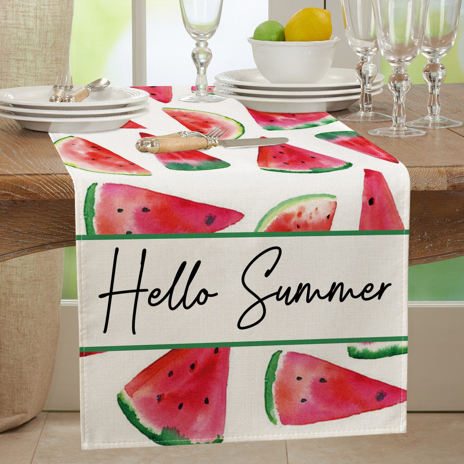 Watermelon Table Runner, Summer Table Decor, Watercolor Fruit Table ...