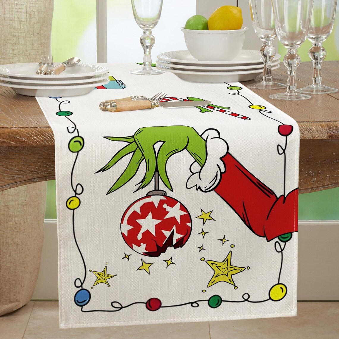 Grinch Coloured Lamp Table Runner Christmas Table Runner New Year ...