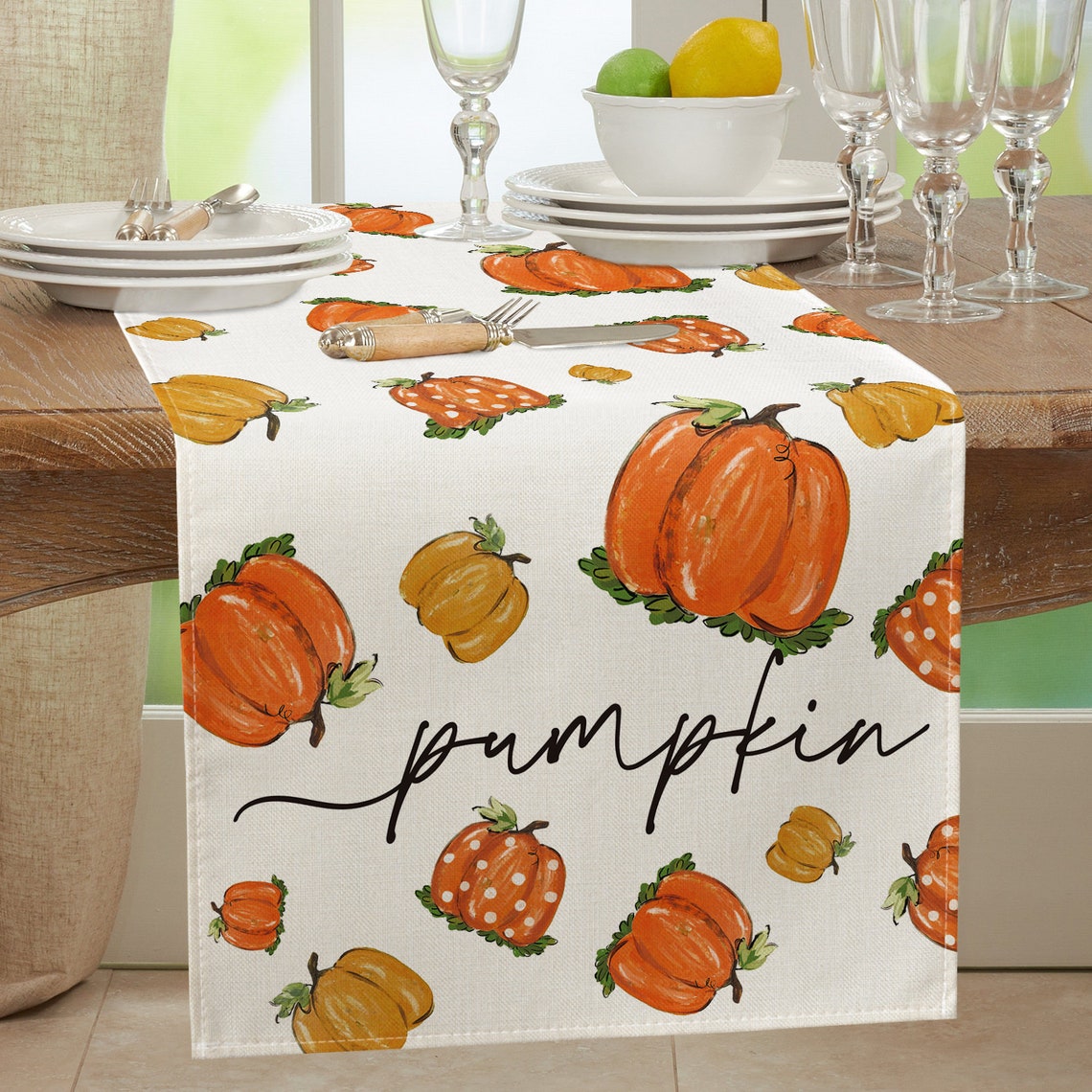 Pumpkins Table Runner, Fall Table Decor, Cute Pumpkin Table Runner ...