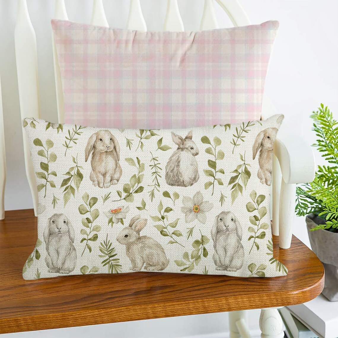 Easter Pillow Cover, Rabbit Pillow, 12x20 In, Eucalyptus Pillow, Easter ...