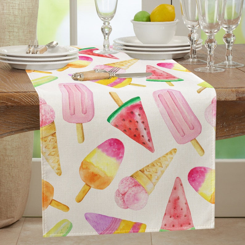 Watercolor Ice Cream Table Runner, Summer Table Decor, Cute Table ...