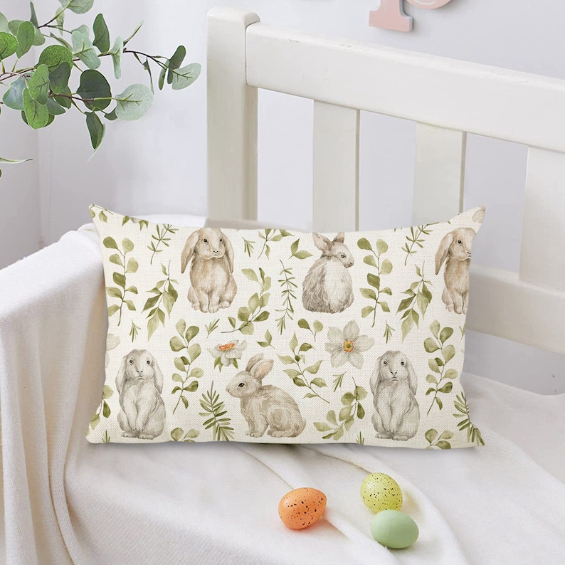 Easter Pillow Cover, Rabbit Pillow, 12x20 In, Eucalyptus Pillow, Easter ...