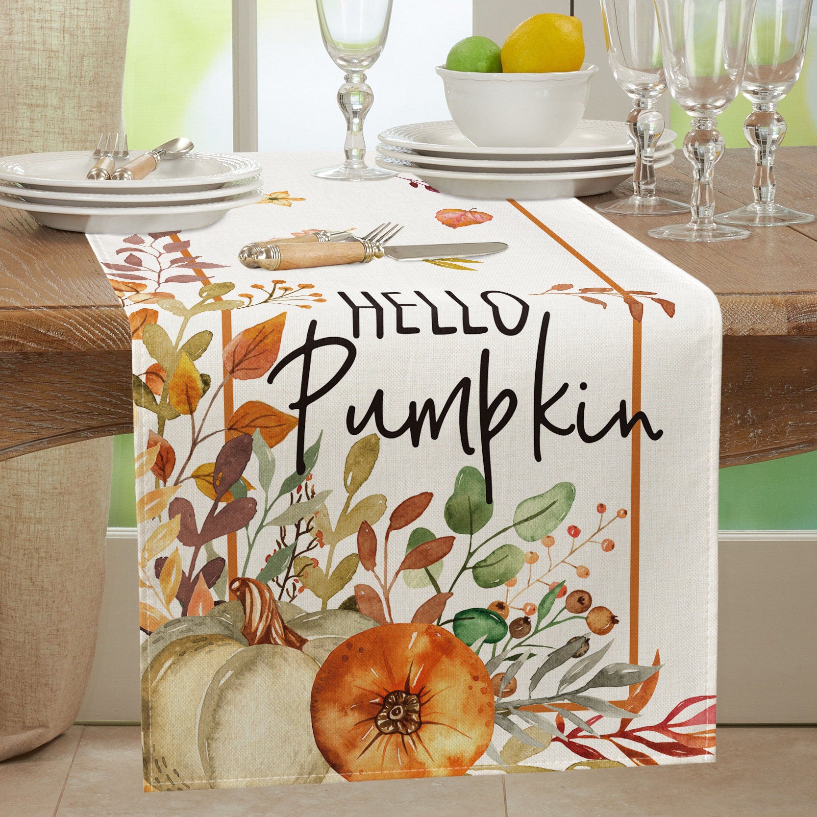 Hello Pumpkin Table Runner Fall Table Decor Leaves Table - Etsy