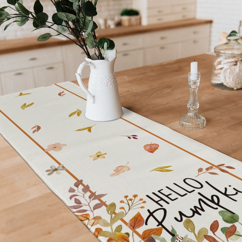 Hello Pumpkin Table Runner Fall Table Decor Leaves Table - Etsy