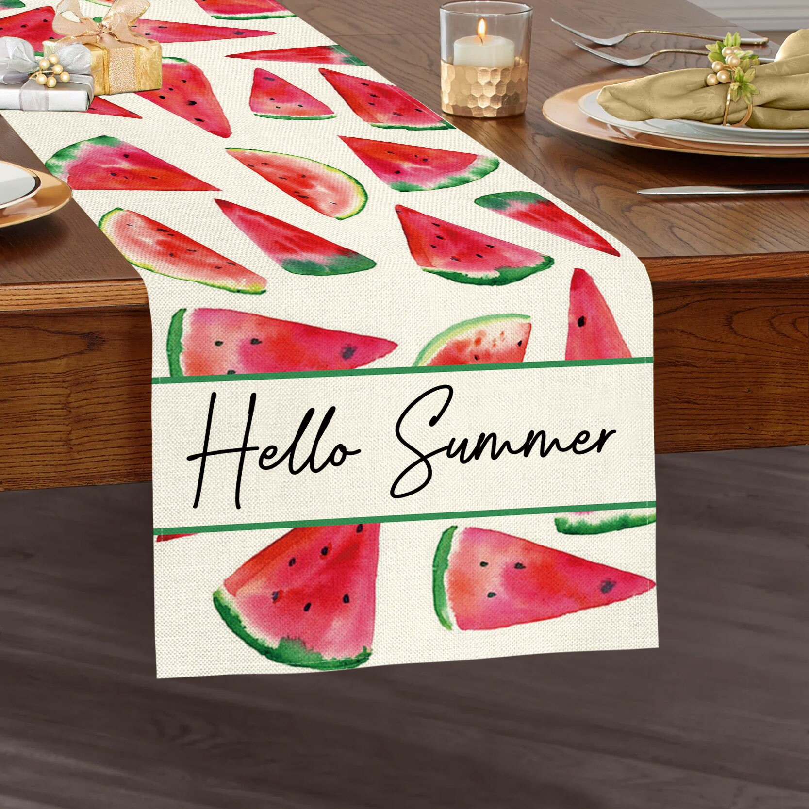 Watermelon Table Runner, Summer Table Decor, Watercolor Fruit Table ...