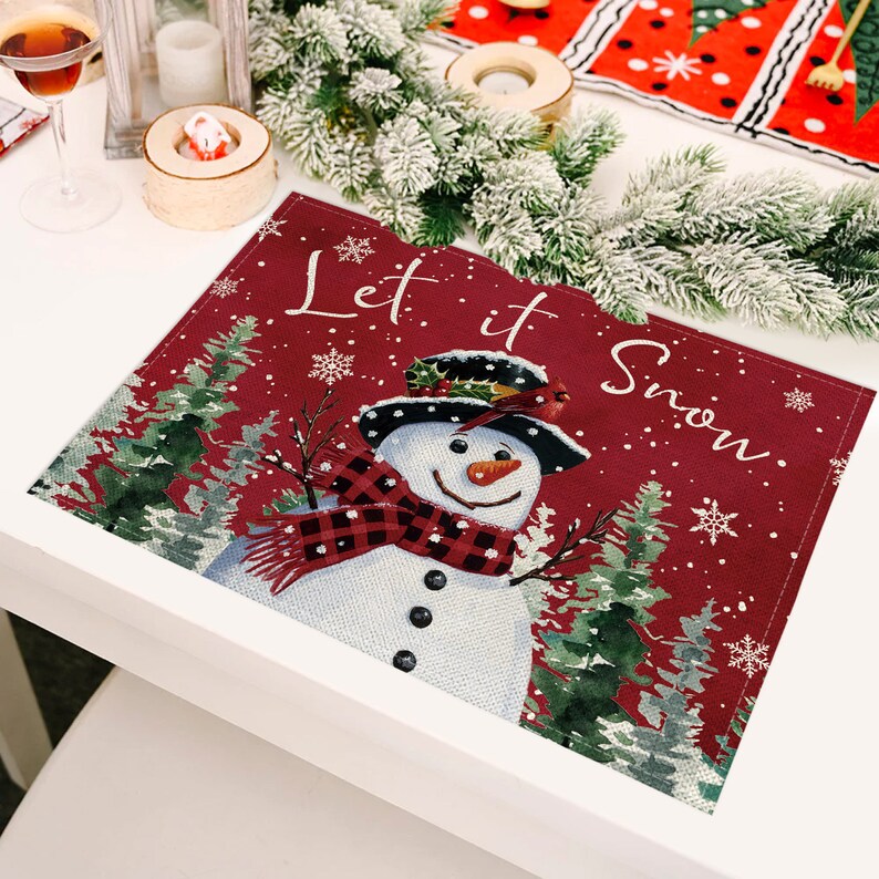 Snowman Christmas Placemats | Winter Table Decor, Set of 4 - Etsy
