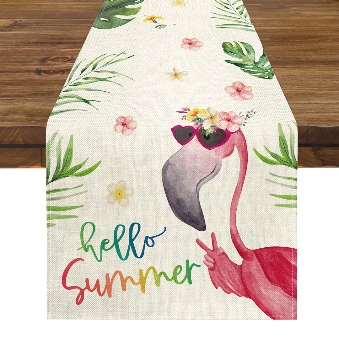 Flamingo Table Runner, Summer Flower Table Decor, Spring Table Runner ...
