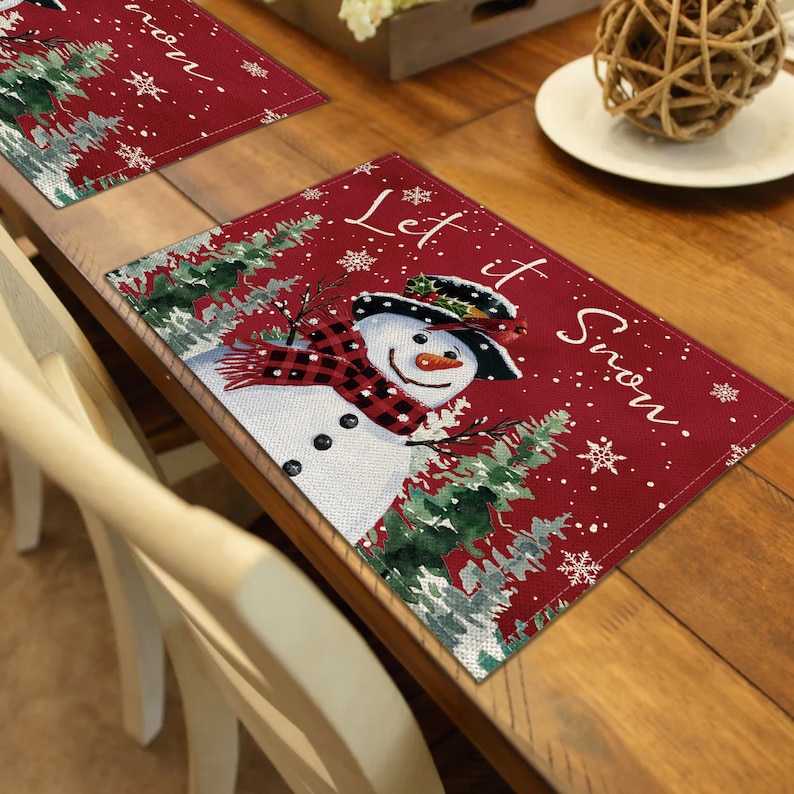 Snowman Christmas Placemats | Winter Table Decor, Set of 4 - Etsy