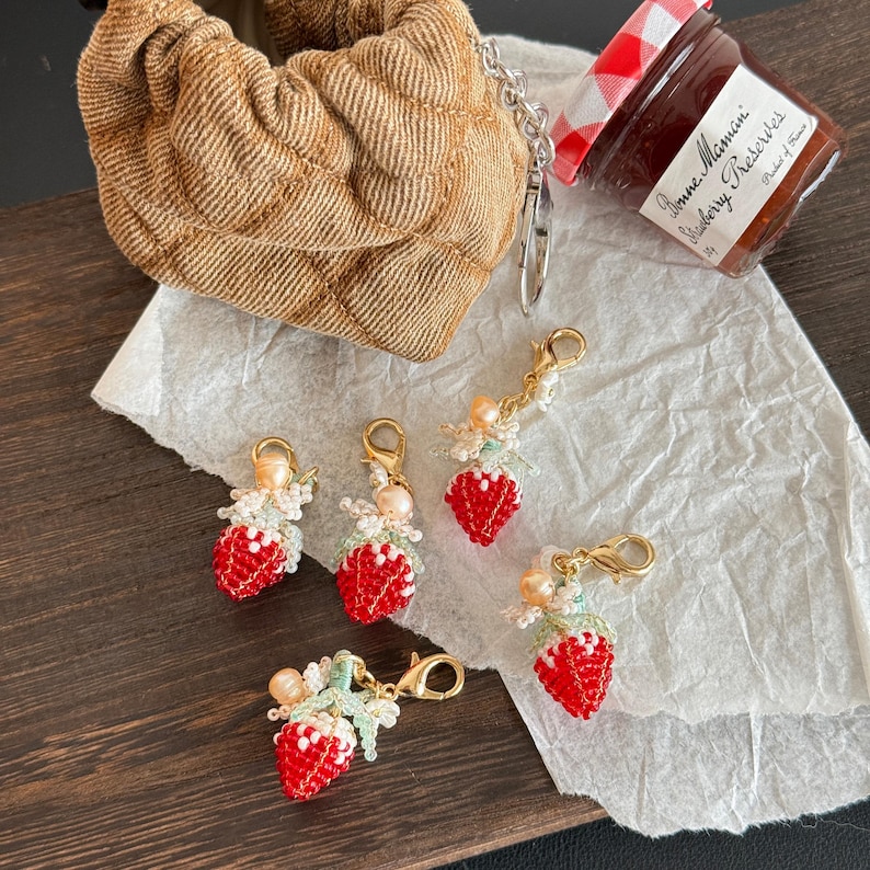 Handmade Pearl Strawberry Charm for Purse Handbags Bag Accessories Key ...