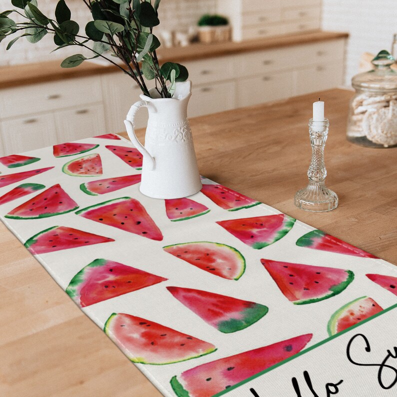 Watermelon Table Runner, Summer Table Decor, Watercolor Fruit Table ...