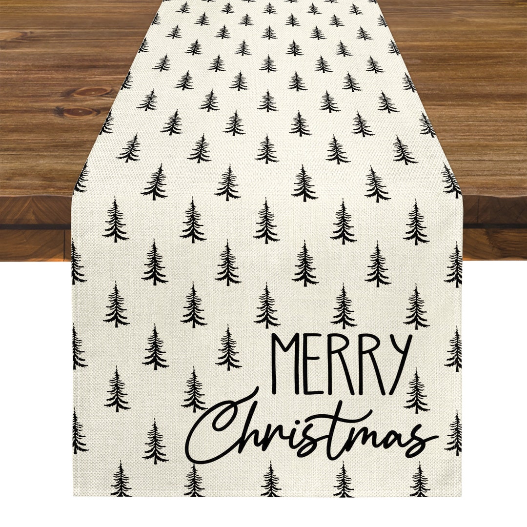 Pine Trees Table Runner, Merry Christmas Table Decor, Christmas Gift ...