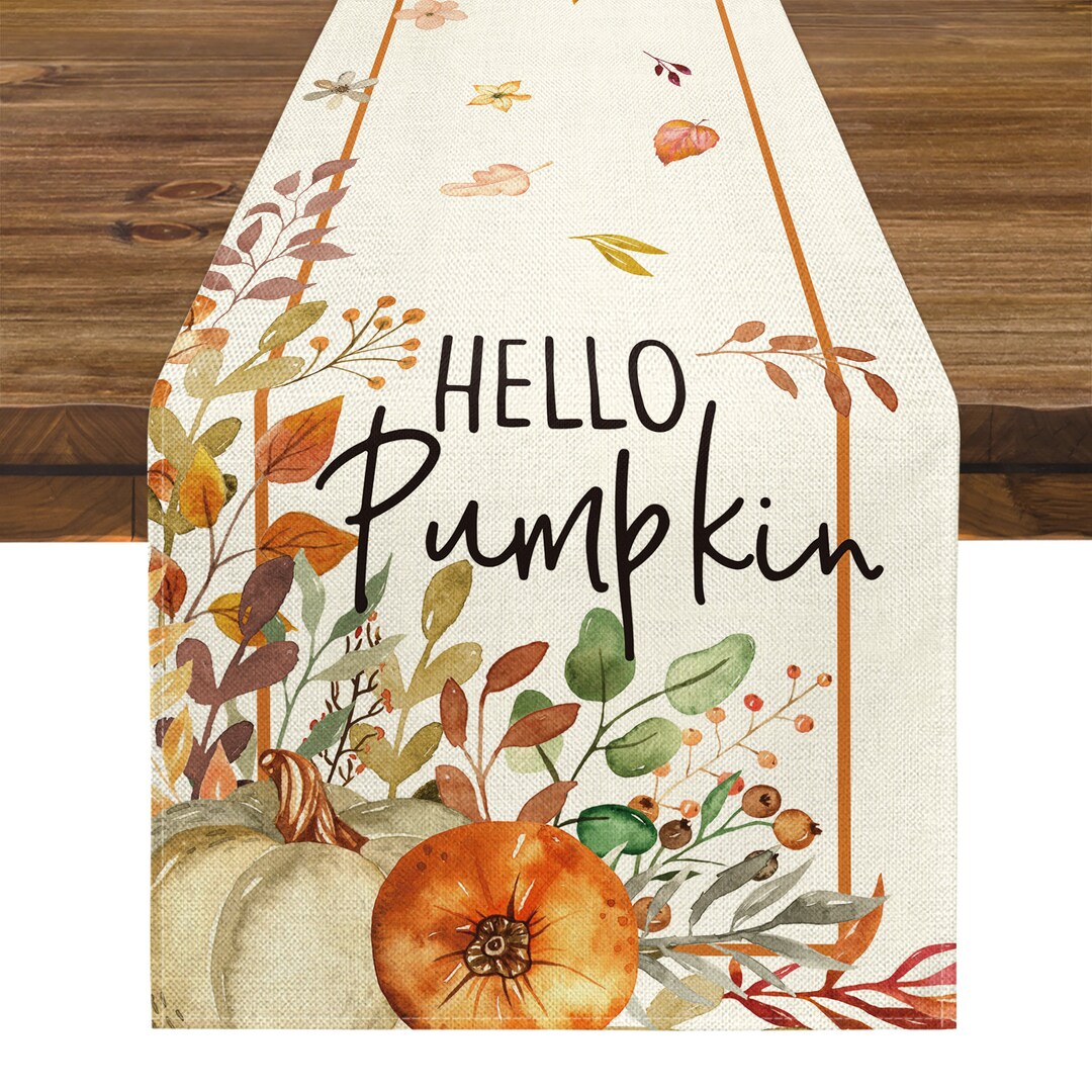 Hello Pumpkin Table Runner, Fall Table Decor, Leaves Table Runner, Fall ...