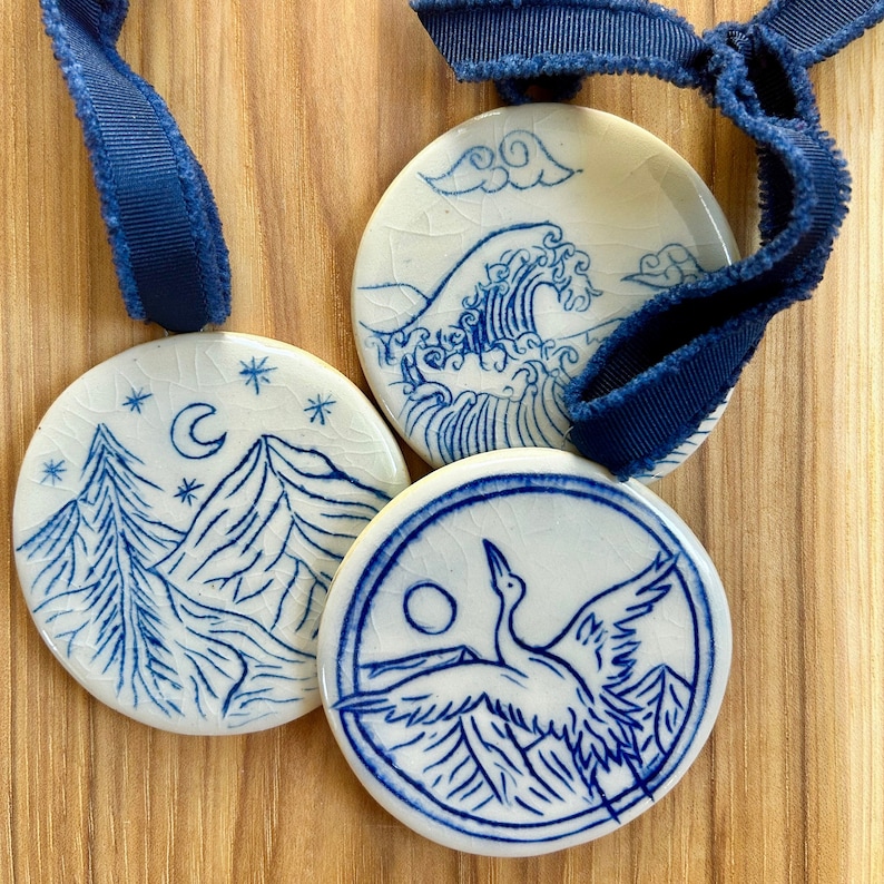 Handmade Ceramic Ornaments Nature Inspired Christmas Ornament Carved ...